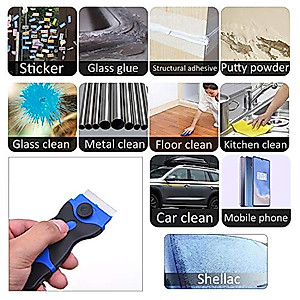 Kare & Kind 2x Double-Edged Razor Scraper - Plastic and Metal Edges - Scrape Stickers, Labels - Clean Cooktops, Walls, Glass, Windows - Includes 24x Plastic Blades, 12x Metal Blades - (Orange/Blue)