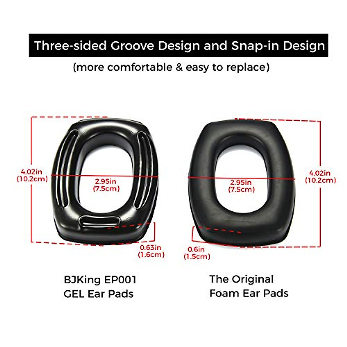 BJKing Gel Ear Pads, High Density Noise Reduction Replacement Gel Cups for Howard Leight Impact Sport Pro Sync Leightening Shooting Earmuff