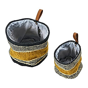 Main + Mesa Woven Jute Baskets with Liner, Black/Mustard, Set of 2 Sizes