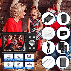 Digital Camera, RUAHETIL Autofocus FHD 2.7K 48MP Vlogging Camera for Kids, 16X Zoom 2 Charging Modes Kids Compact Camera Point and Shoot Camera for Kids Teens Students（Black）