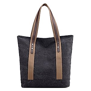 Canvas Tote Bag for Women Casual Top Handle Work Totes Purse Shopping Handbags Shoulder Bag (Black)