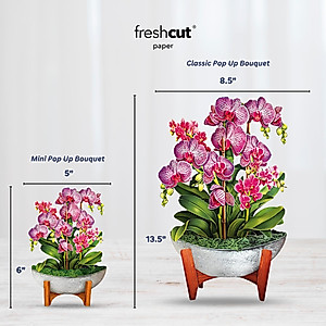 Freshcut Paper Pop Up Cards, 6 Inch Mini Sized Forever Flower Bouquet 3D Popup Greeting Cards, Birthday Gift Cards, Birthday Gifts with Note Card and Envelope, Mini Orchid Oasis