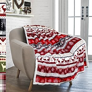 PAVILIA Premium Christmas Sherpa Throw Blanket | Christmas Decoration Reindeers, Fleece, Plush, Warm, Cozy Reversible Microfiber Holiday Blanket 50 x 60