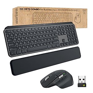 Logitech MX Keys Combo for Business | Gen 2, Full Size Wireless Keyboard and Wireless Mouse, with Keyboard Palm Rest, Bluetooth, Logi Bolt, Quiet Clicks, Windows/Mac/Chrome/Linux - Graphite
