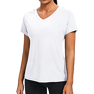 Heathyoga Workout T Shirts for Women V Neck T Shirts for Women Open Back Women's Workout Tops Women's Athletic T-Shirts Ivory White