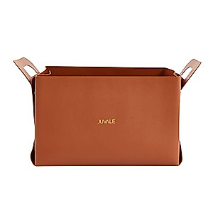 2 Pack Faux Leather Foldable Storage Bins with Handles, Collapsible Baskets for Home Organization (Brown, 10 x 6.5 In)