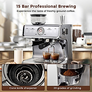 Senrob 15 Bar Semi-Automatic Espresso Machines For Home Barista PID Intelligent Temp Control Espresso Machine With Grinder Cappuccino Machine With Milk Frother