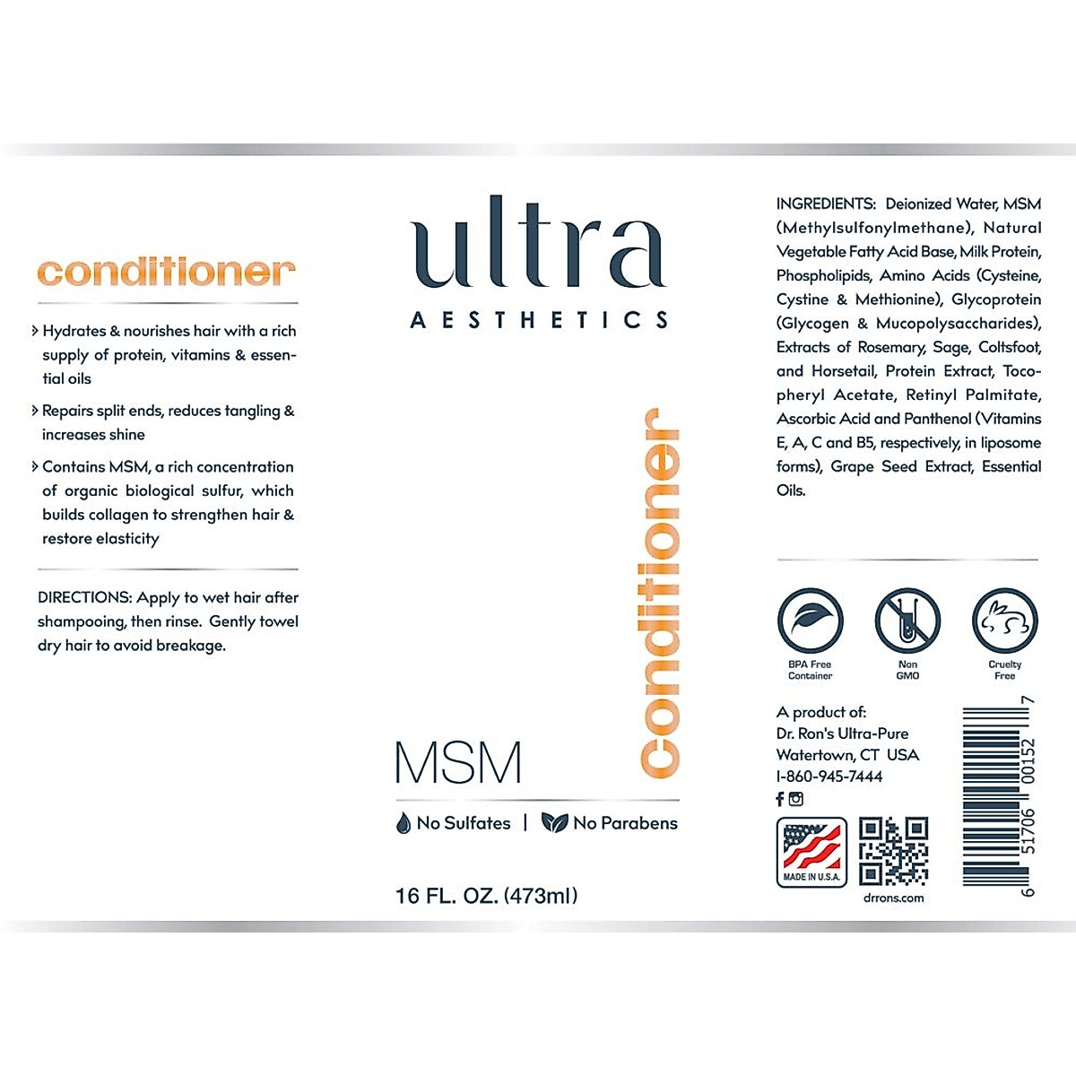Ultra Aesthetics MSM Conditioner 16 oz
