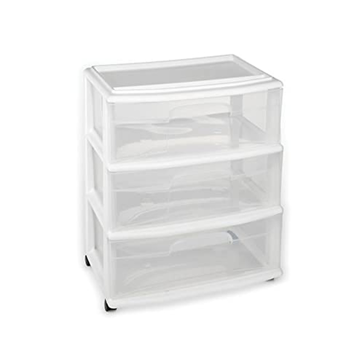 Homz Plastic 3 Clear Drawer Compact Home Rolling Storage Container Tower for Small to Medium Sized Items, White Frame (2 Pack)