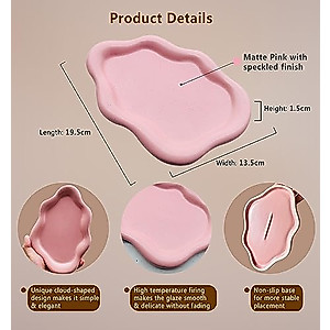 Ceramic Jewelry Dish for Women, Jewelry Tray Trinket Dish Vanity Tray, Cloud Jewelry Plate, Watch Keys Tray Ring Dish Holder for Mother's Day/Christmas/Thanksgiving/BirthdayGift, Spotted Pink