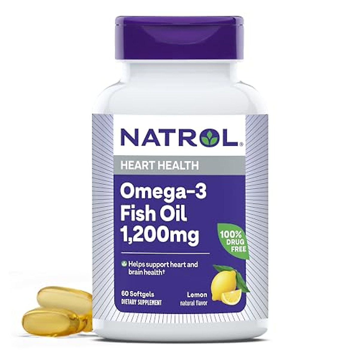 Natrol, Omega-3 Fish Oil Softgels, Heart Health Dietary Supplement, 1200 mg, 60 Count