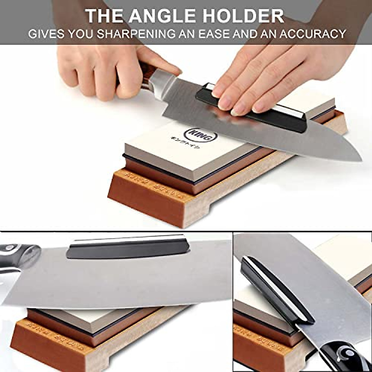 Japanese Knife Sharpener 1000/6000 Grit and Knife Angle Holder Set by B&B japan for Stainless Steel Cutlery and Pointed Carver, Best for Long-Lasting Sharpness, "KING" Trade Mark