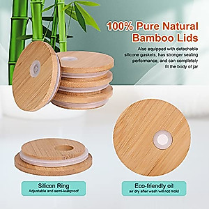 Glass Cups with Bamboo Lids and Straws 4pcs Set,16oz Wide Mouth Drinking Mason Glass Tumbler,Reusable Beer Cans Glasses,Iced Coffee Glass, Juice Boba Cup, Pearl Glass,Milk Cup -wih 2 Brushes