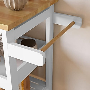 NSdirect Kitchen Island Cart,Industrial Kitchen Bar&Serving Cart Rolling on Wheels Utility Storage Trolley with 3-Tier Wine Rack Shelves&Three Storage Drawers,Soild Rubber Wood Top,White