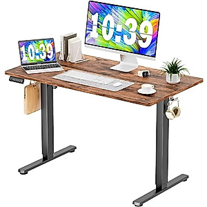 Sweetcrispy Computer Desk 47 Inch Home Office Desk Writing Desk Sturdy Gaming Desk Table Workstation, Work Desk with Storage Bag, Headphone Hook & Metal Frame, Rustic Brown