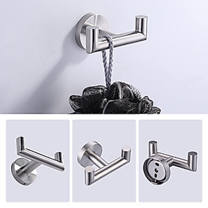 ALEASHA Brushed Nickel Double Towel Hook Shower Towel Hook Stainless Steel, Heavy Duty Towel Hook for Bathroom, Wall Mount Robe Hook