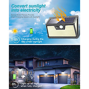 320 LED Solar Outdoor Lights, 4 Pack Solar Motion Lights Outdoor with 3 Lighting Modes, IP65 Waterproof Solar Powered Outdoor Lights, Motion Sensor Outdoor Lights for Garden, Yard, Garage, Patio