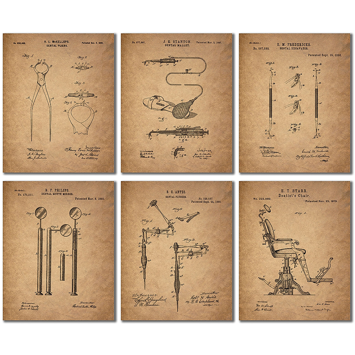 Dentist Patent Wall Art Prints - Set of 6 Vintage Replica Photos