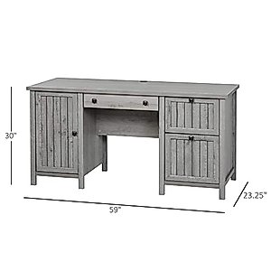 HOMCOM Vintage Executive Computer Desk, Home Office Work Station, Student Table with Cabinet & 3 Drawers for Hanging Files, Grey