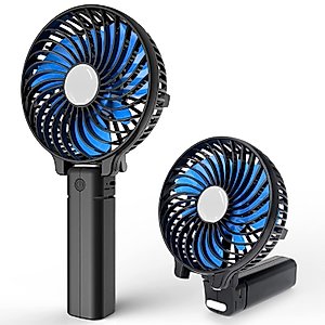 Handheld Mini Fan, Small Personal Portable Hand Held Fan with Two 2200mAh Batteries, USB Rechargeable Fan, Battery Operated Fan 3 Speed 180° Foldable Travel Fan (Total Battery Capacity: 4400mAh)