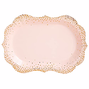24-Pack Pink Disposable Serving Trays, Gold Foil Polka Dotted Party Platters for Wedding, Birthday, Tea Party, Brunch Decorations, Table Centerpiece, Home Decor (9x13 in)