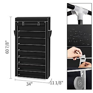 HARRYMONIYA 10 Tiers Shoe Rack with Dustproof Cover Closet Shoe Storage Cabinet Organizer Black