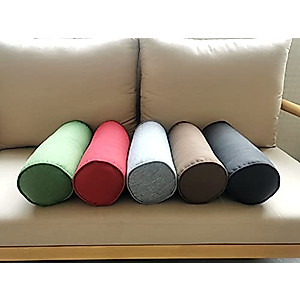 COZPLEN Indoor/Outdoor Bolster Pillows, 16x6 inches Solid Round Lumbar Cylinder Throw Pillows for Outdoor Furnitures, Set of 2, (Coffee)