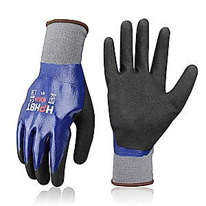 HPHST Waterproof Work Gloves, 3 Pairs Working Safety Construction Gloves Heavy Duty Oil Resistant Gardening Gloves with Nitrile Coating for Men Women Blue Large 3 Pairs
