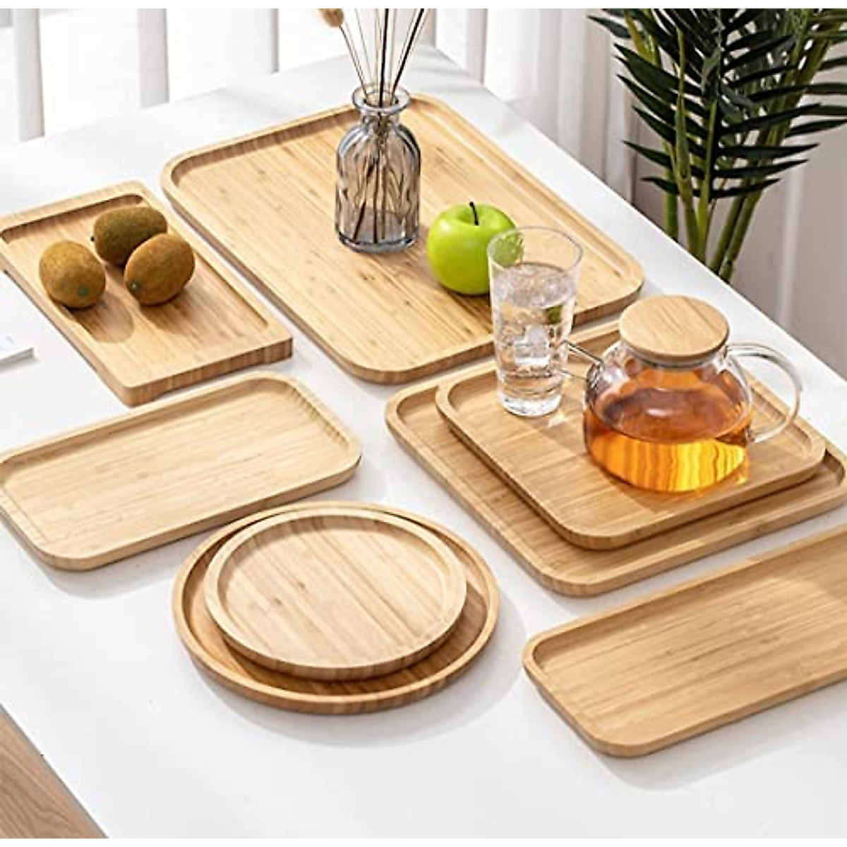 8 Inch Bamboo Serving Tray - Breakfast, Dinner Food Trays, Coffee & Tea Serving Tray, Fruit and Pastry Platter, Tabletop Decor