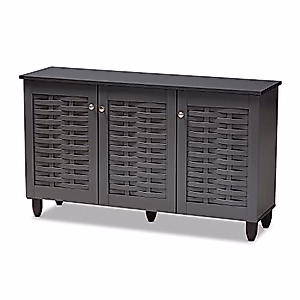 Baxton Studio Winda 3-Door Shoe Storage Cabinet, Dark Gray (152-9167-Hit)