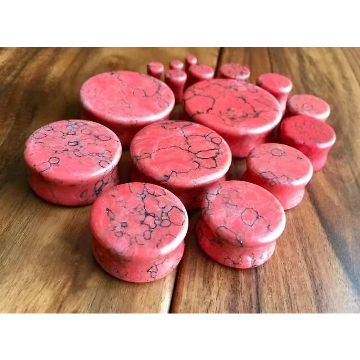 Lobal Domination PAIR of Red Turquoise Organic Stone Plugs Gauges - up to 38mm available! (7/8" (22mm))