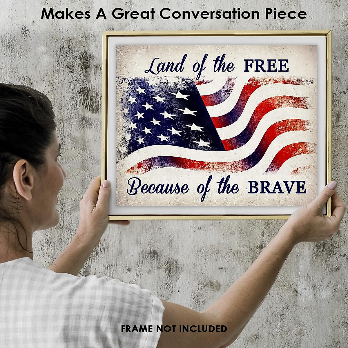 American Flag Poster - Land of the Free 8x10 Wall Art, USA Decorations for Home & Office Decor - Patriotic Posters Perfect for 4th of July, Army, Navy, Air Force & Veterans Day Gifts