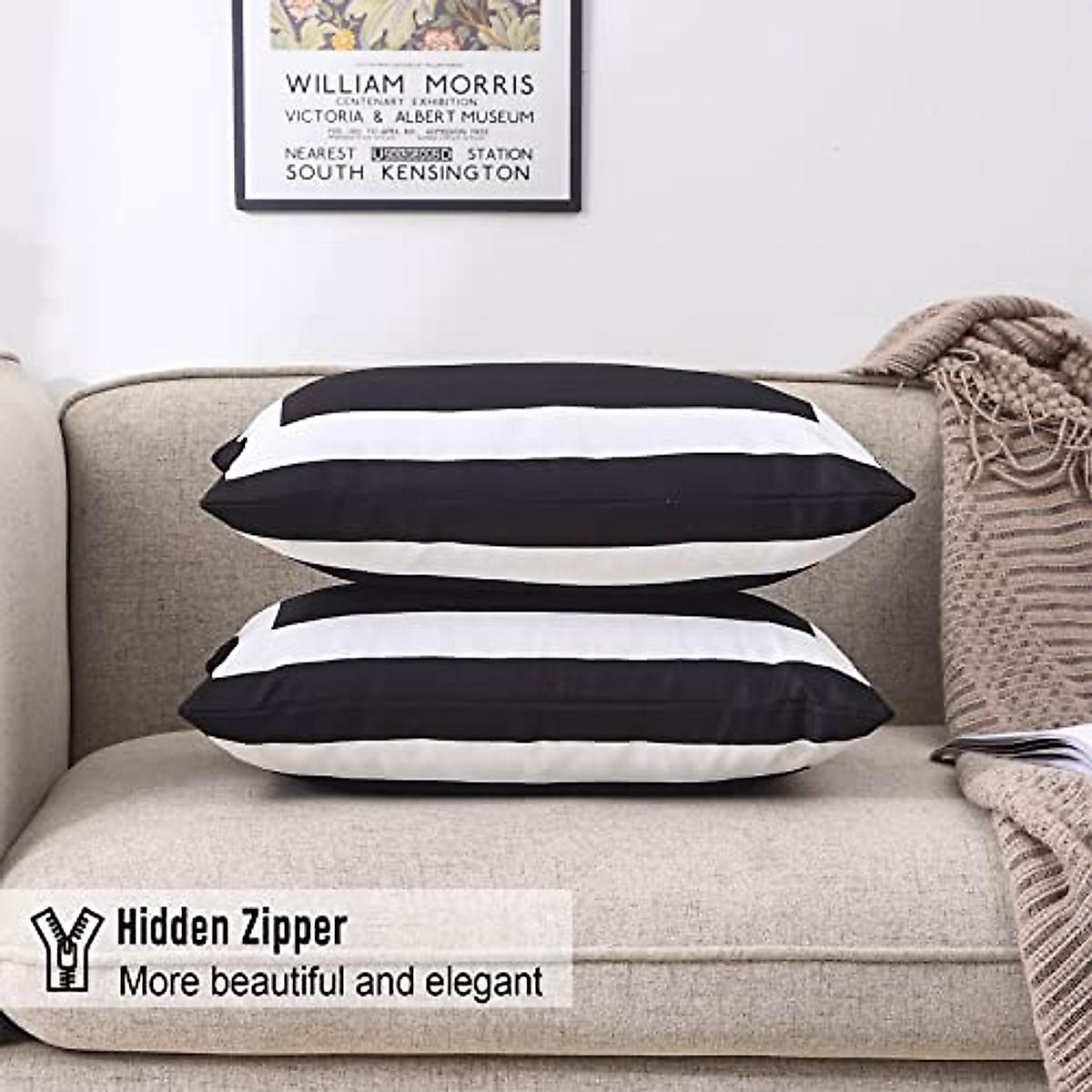 JOJOGOGO Black Outdoor Lumbar Pillow Covers 12x20 Waterproof Set of 2 Black and White Rectangle Outdoor Lumbar Pillows for Porch Swing Garden Bench and Patio Furniture