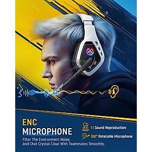 Wireless Gaming Headset for PC, Ps5, Ps4, 2.4 Ghz USB & Type-C Gaming Headphones with Microphone, 30H Battery Bluetooth Headphones for Switch, Laptop, Mobile, Mac
