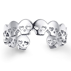 AVECON Gothic Open Skull Ring 925 Sterling Silver Platinum Plated Adjustable Personality Skull Bands for Women