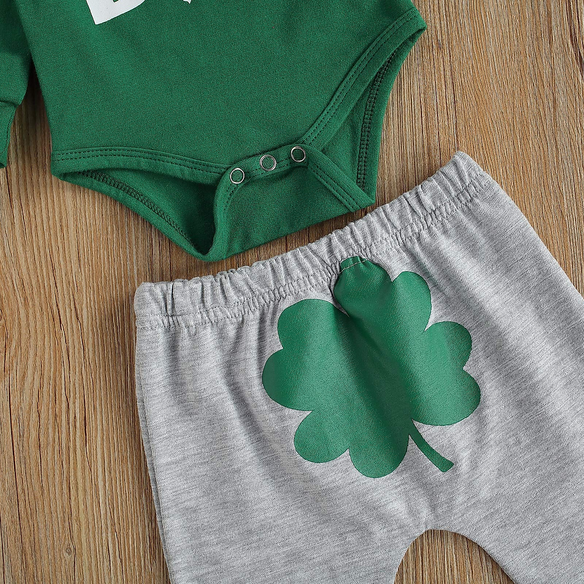 Newborn Baby Boys My First St. Patrick's Day Outfits Green Long Sleeve Romper Clover Print Trousers Hat 3Pcs Set (1#Green, 6-12 Months)