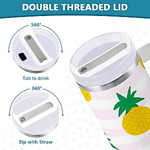 RPLIFE Yellow Pineapples Stripe Pastel Tumbler Cup, Stainless Steel Tumbler, Water Cup with Straw and Lid