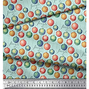 Soimoi Green Cotton Canvas Fabric Baubles Christmas Print Fabric by The Yard 56 Inch Wide