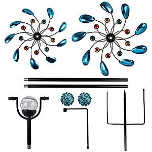 Glintoper Solar Wind Spinner, Outdoor Metal Stake Yard Spinners, Jewel Cup Garden Wind Catcher Windmill for Mom, Color Changing Glass Ball, Mothers Day Ideal Gifts, Dual Direction for Patio Lawn Yard