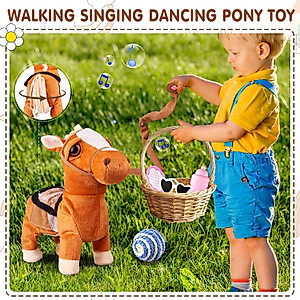 Brown Walking Pony Plush Interactive Pony Toy Singing Dancing Musical Realistic Pony Pet, Stuffed Animal Shaking Leash Horse Toy Head Buttocks Toy for Boys Girls or Toddlers