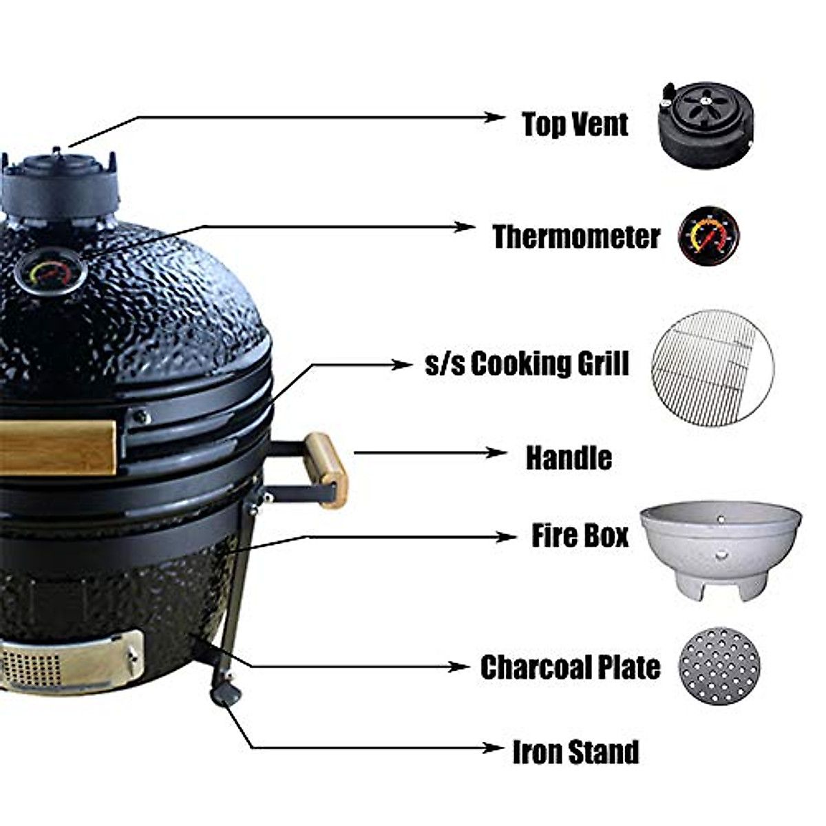 RJMOLU Ceramic BBQ Charcoal Kamado Grill Smoker, Roaster and Grill, Portable Tabletop BBQ Grillfor Picnic Garden Terrace Camping Travel