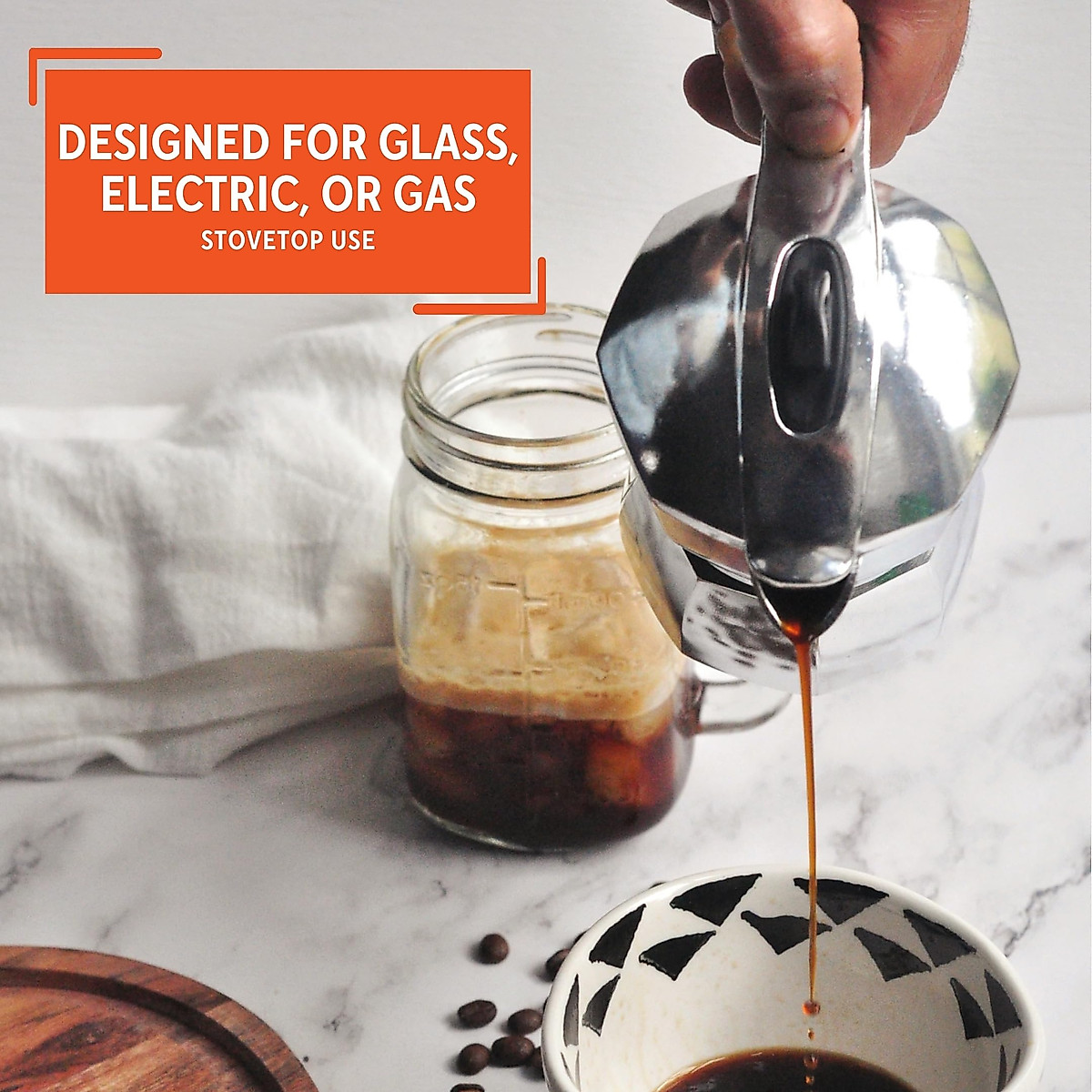 Imusa 3 Cup Stovetop Espresso Maker with Heart Shaped Knob, Silver