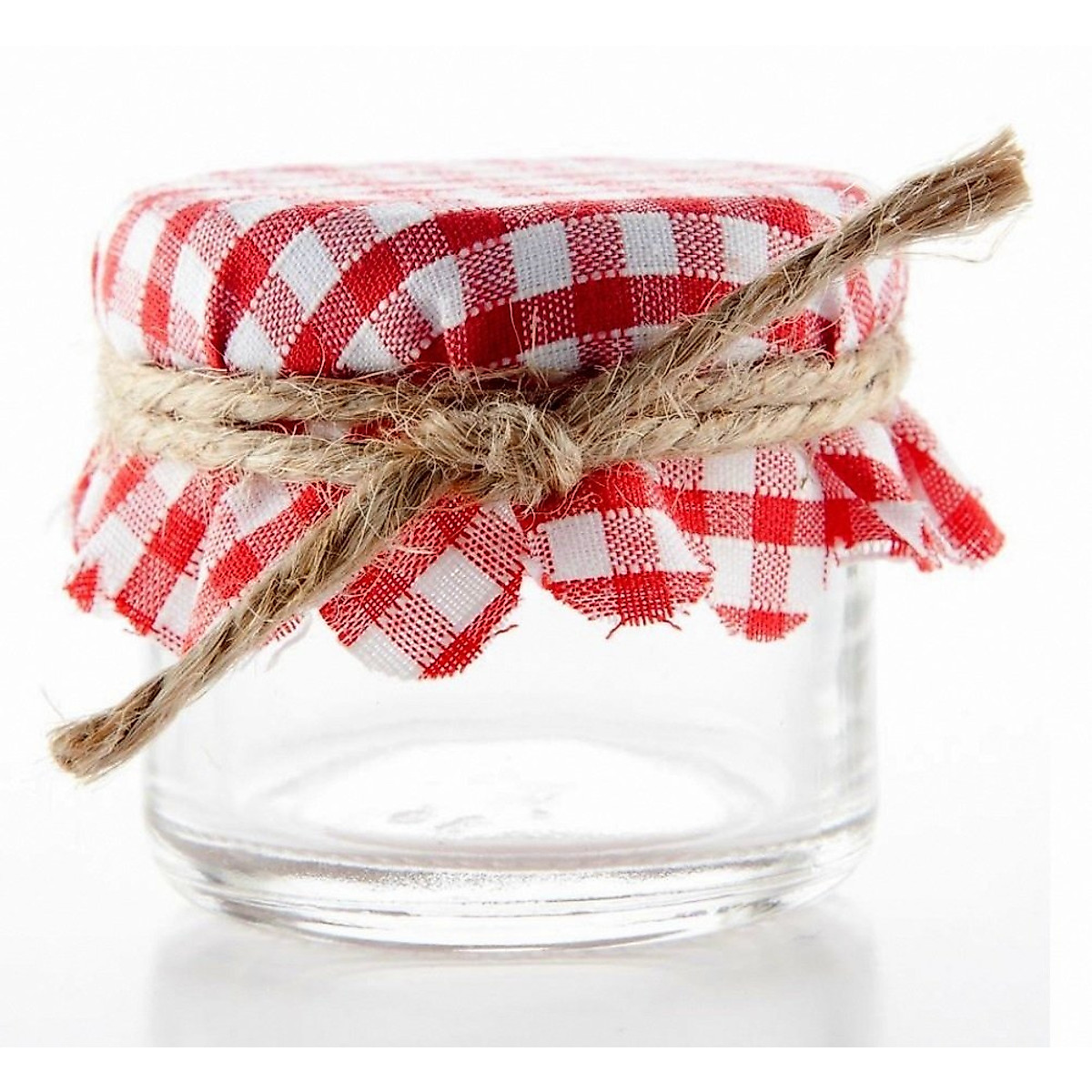 Nakpunar 12 pcs 5 inch wide Red and White Gingham Fabric Jar Covers with Hemp Twine