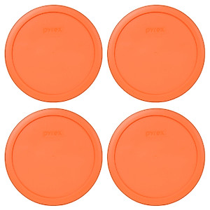 Pyrex 7402-PC 6/7 Cup Orange Round Plastic Food Storage Lid - 4 Pack Made in the USA