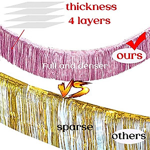 Premium Glitter Pink Fringe Tassel Garland for Party Decorations -4 Layers Thick, 2 Pack | LILF Foil Tinsel Garland Party Streamers for Wedding Birthday Party Christmas Decoration Home Hanging Decor