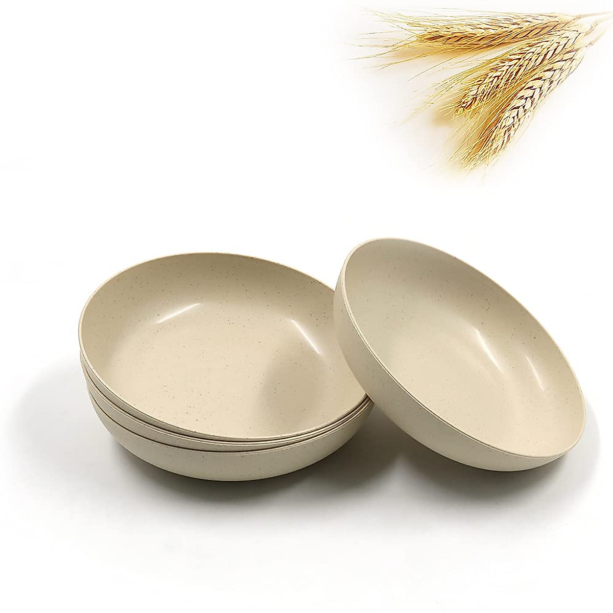 Betinyar 4 Pcs 14.3cm Lightweight Wheat Straw Plates, Unbreakable Dinner Plate, Anti-Fallen, Dishwasher Microwave Safe Plates (beige)