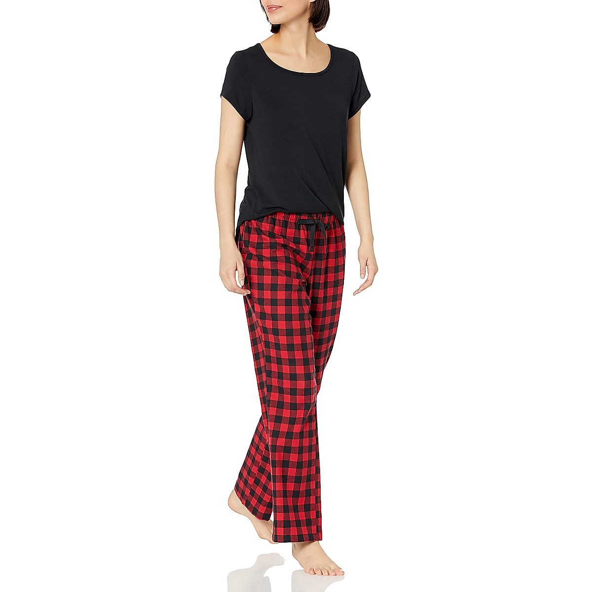 Amazon Essentials Women's Flannel Pajama Sleep Pant, Red Buffalo Check, Small