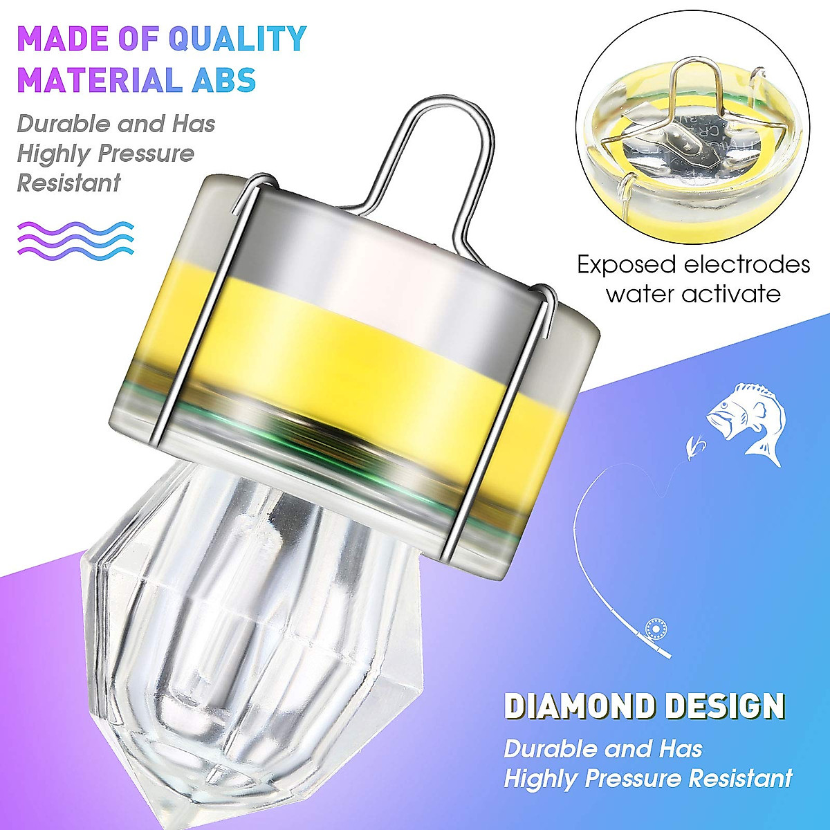 Mudder 8 Pieces Deep Drop Fishing Light LED Artificial Diamond Style Fishing Lights, Underwater Versatile Flashing Fishing Light for Attracting Fish