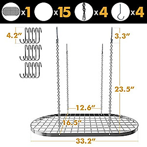 Vdomus Hanging Pot Rack Pot and Pan Ceiling Rack, Mounted Cookware Storage Pan Rack , Hanging Pot and Pan Suspended Organizer with 15 Hooks (33 x 17 Inch) for Kitchen Organization Storage