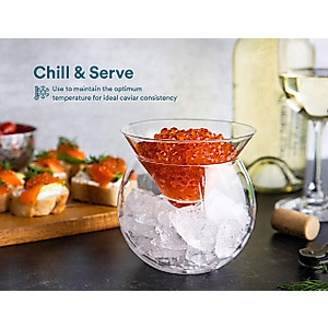 KooK Caviar Servering Set, Glass Chiller Serving Dish with Ice Holder, for Shrimp, Appetizers, Liquor, Martinis and Cocktails, Dishwasher Safe, 5 oz Bowl